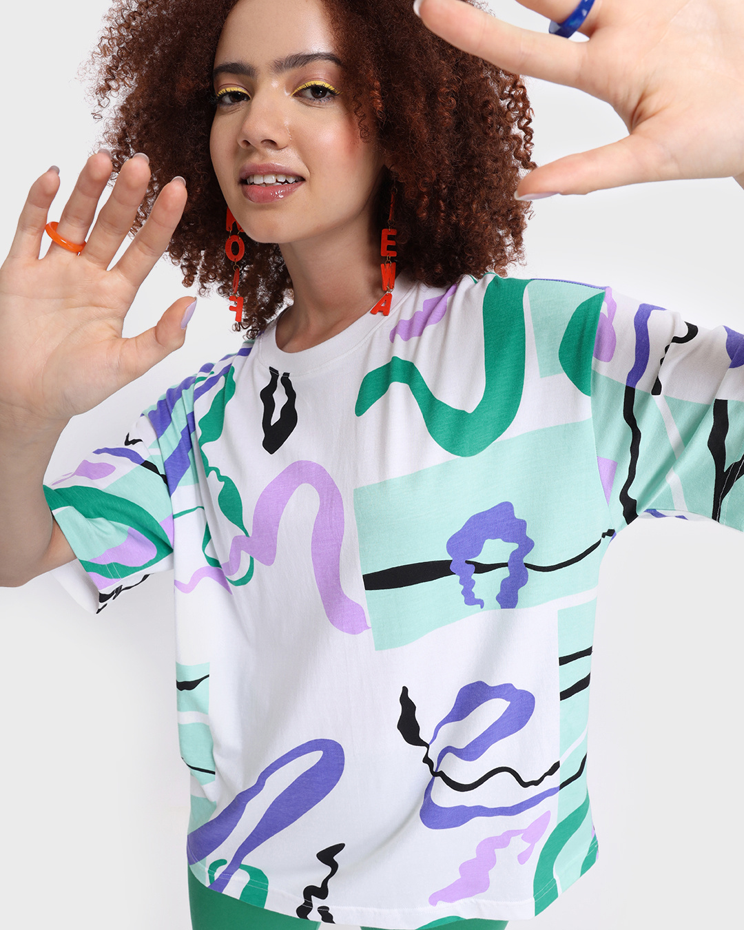 Buy Women's White Abstract Printed Oversized T-shirt Online at Bewakoof