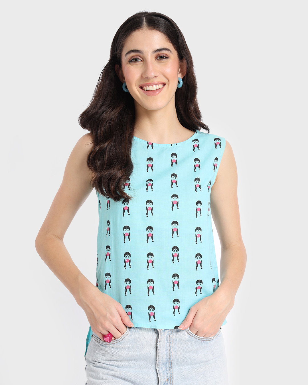 Buy Women's Blue All Over Printed Sleeveless Top Online at Bewakoof