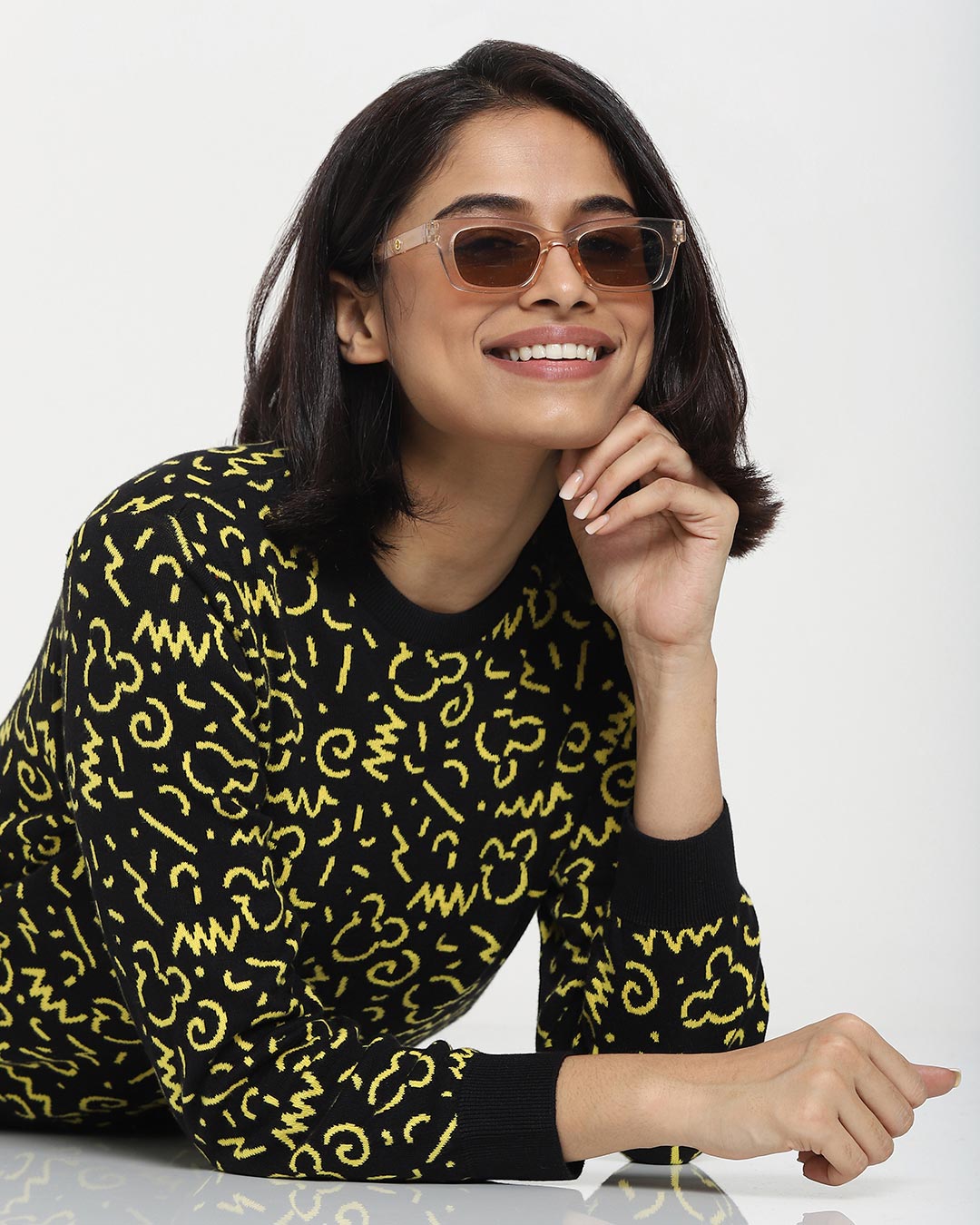 Buy Women's AOP Black Flat Knit Sweater Online at Bewakoof