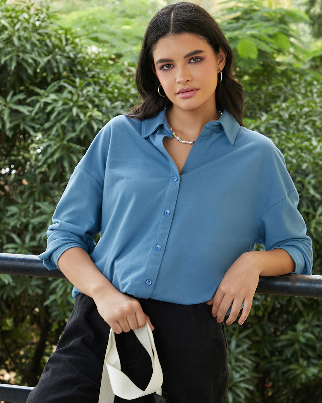 Buy Women's Azure Blue Oversized Shirt Online at Bewakoof