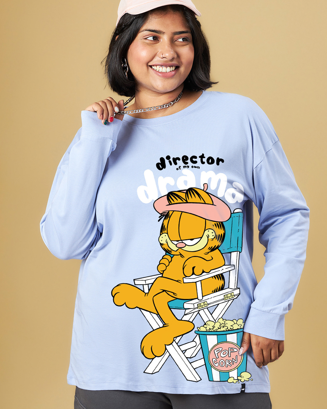 Buy Women's Baby Lavender Dramatic Garfield Graphic Printed Oversized Plus Size T-shirt Online ...