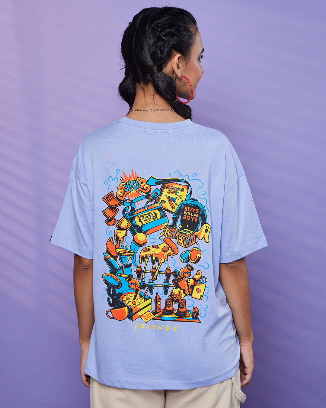 Buy Women's Baby Lavender Friends Memories Graphic Printed Oversized T ...