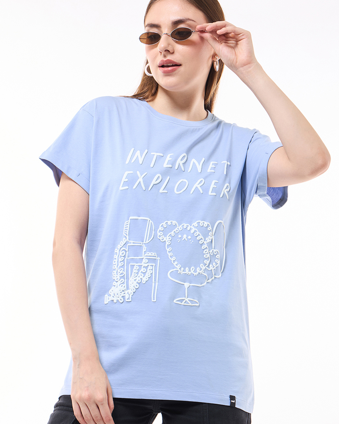 Buy Women's Baby Lavender Internet Explorer Graphic Printed Boyfriend T ...