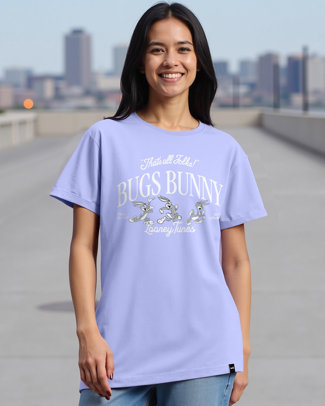 Buy Women's Baby Lavender Looney Bunny Graphic Printed Boyfriend T ...