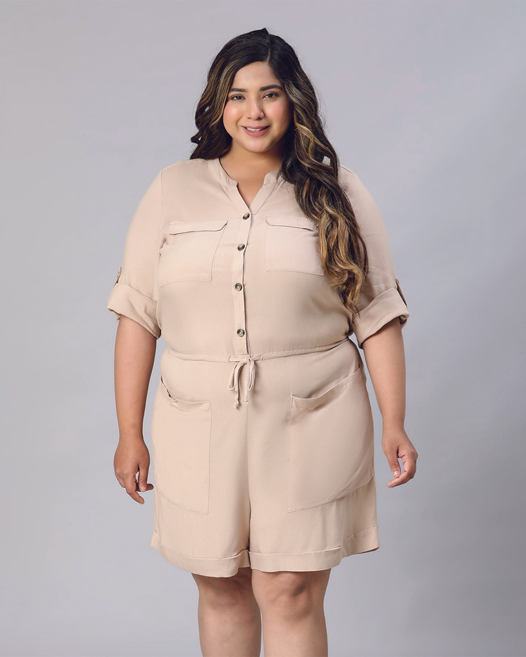 Buy Women's Beige Boxy Fit Plus Size Jumpsuit Online at Bewakoof