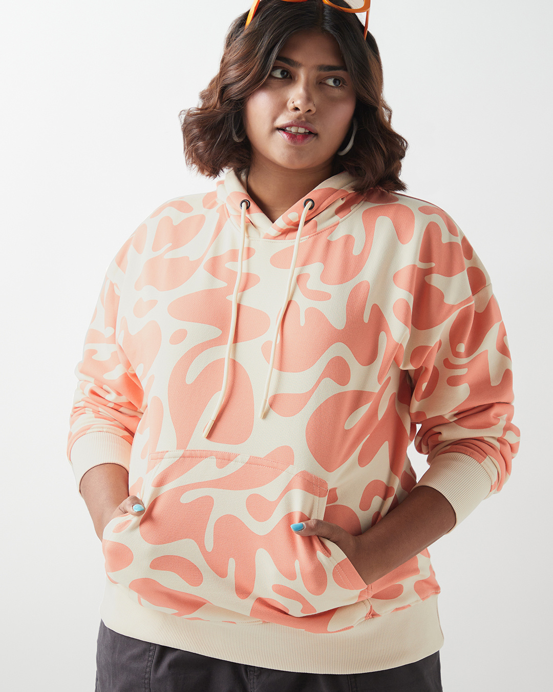 Buy Women's Beige & Orange All Over Printed Oversized Plus Size Hoodies ...