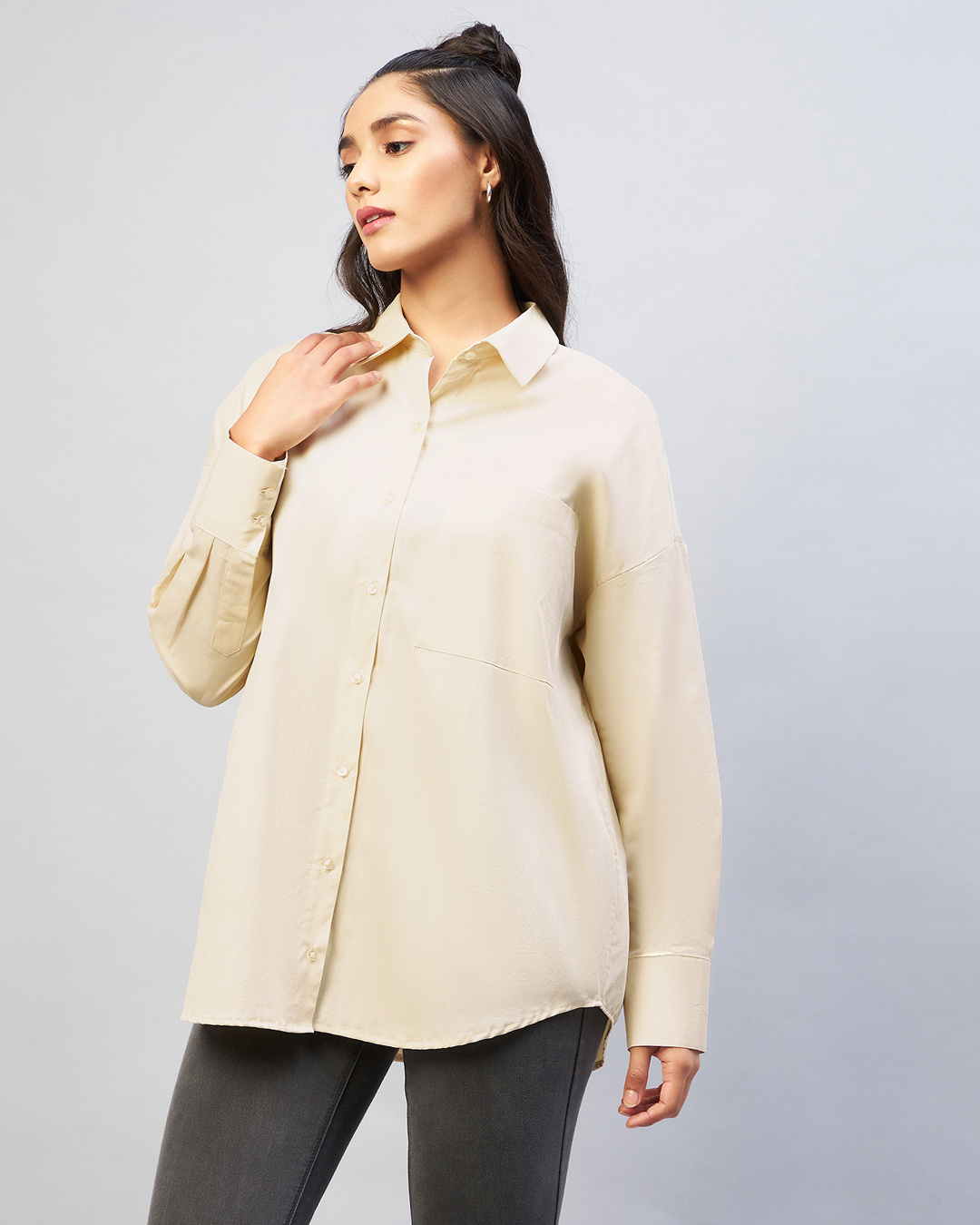 Buy Women's Beige Oversized Shirt Online at Bewakoof