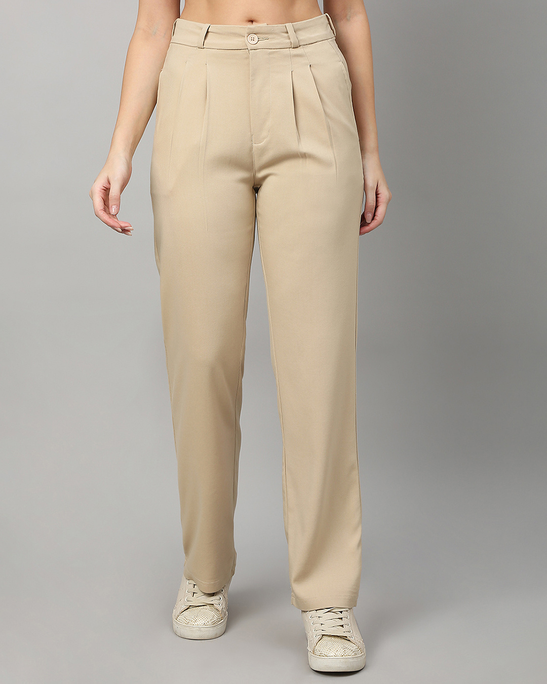 Buy Women's Beige Straight Fit Pants Online at Bewakoof