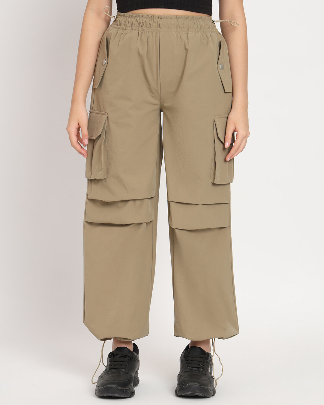 Buy Women's Beige Tapered Fit Cargo Parachute Pants Online at Bewakoof