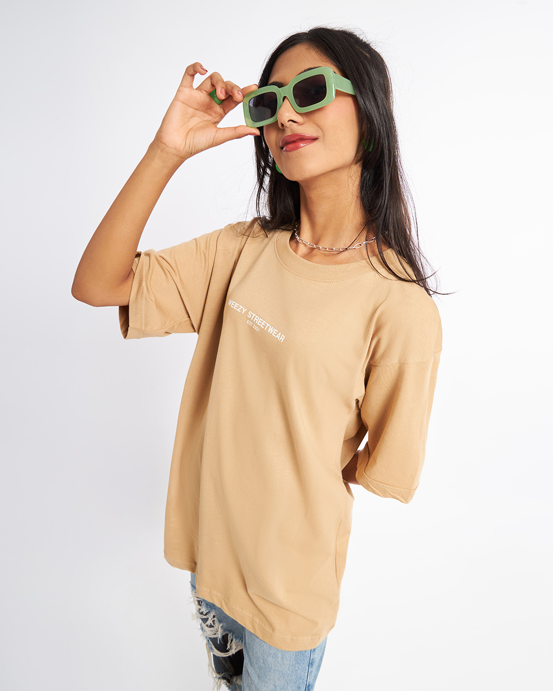 Buy Women's Beige Typography Oversized T-shirt Online at Bewakoof