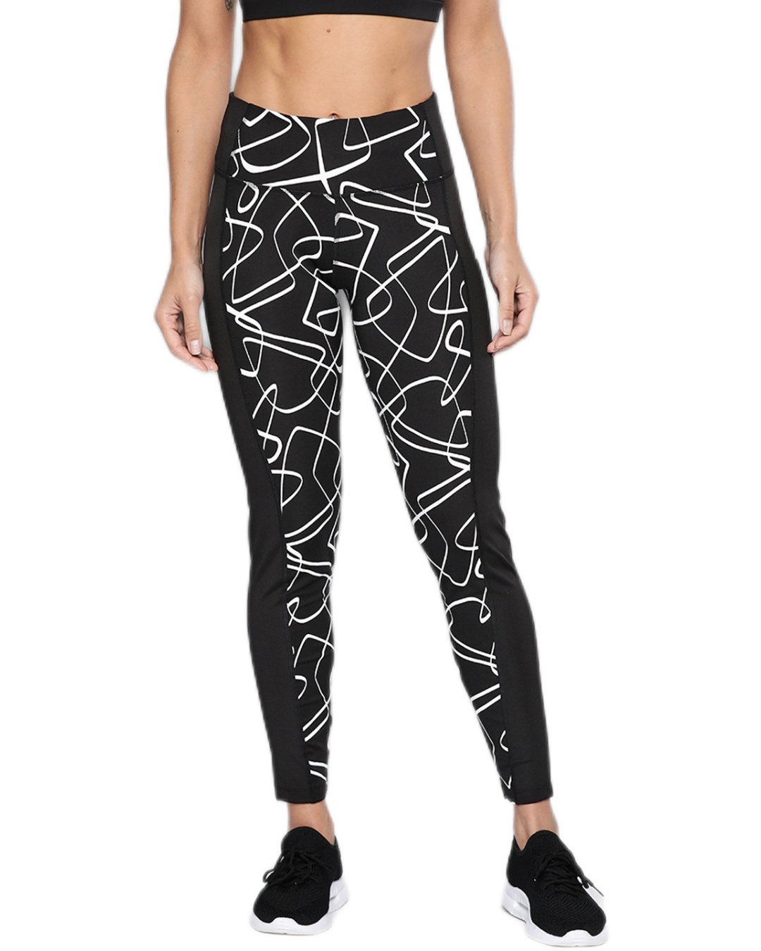 Buy Women's Black Abstract Printed Sports Tights Online at Bewakoof