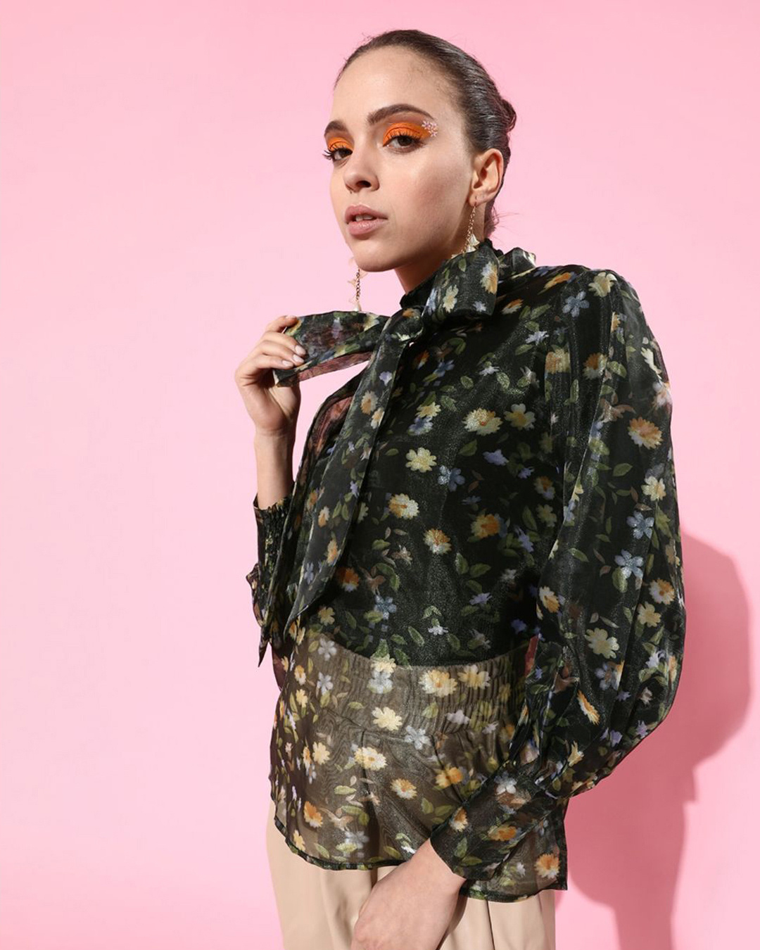 Buy Women's Black All Over Floral Printed Sheer Top Online at Bewakoof