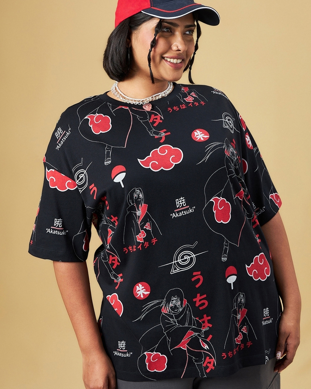 Buy Women's Black All Over Printed Oversized Plus Size T-shirt Online ...