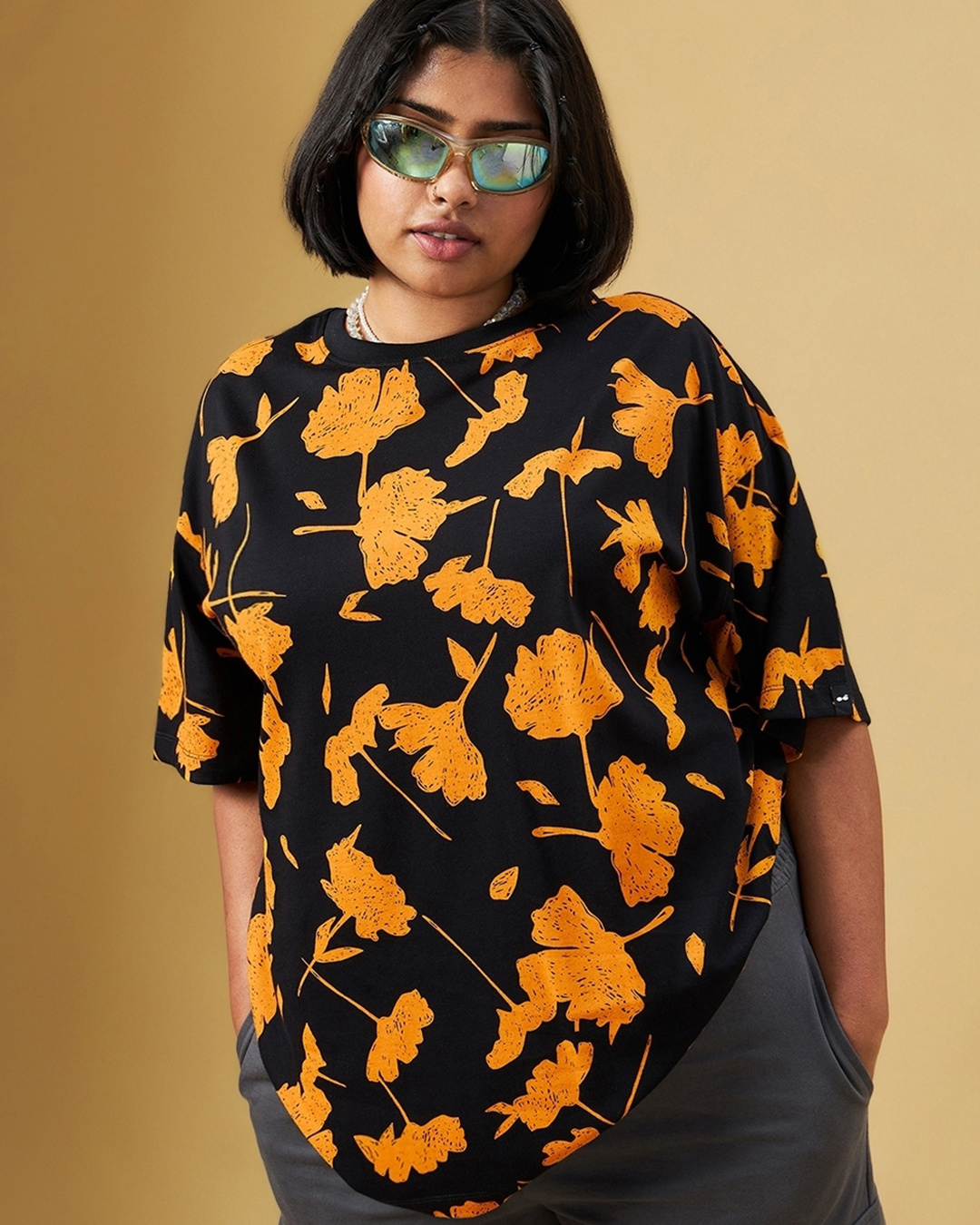 Buy Women's Black All Over Printed Oversized Plus Size T-shirt Online ...
