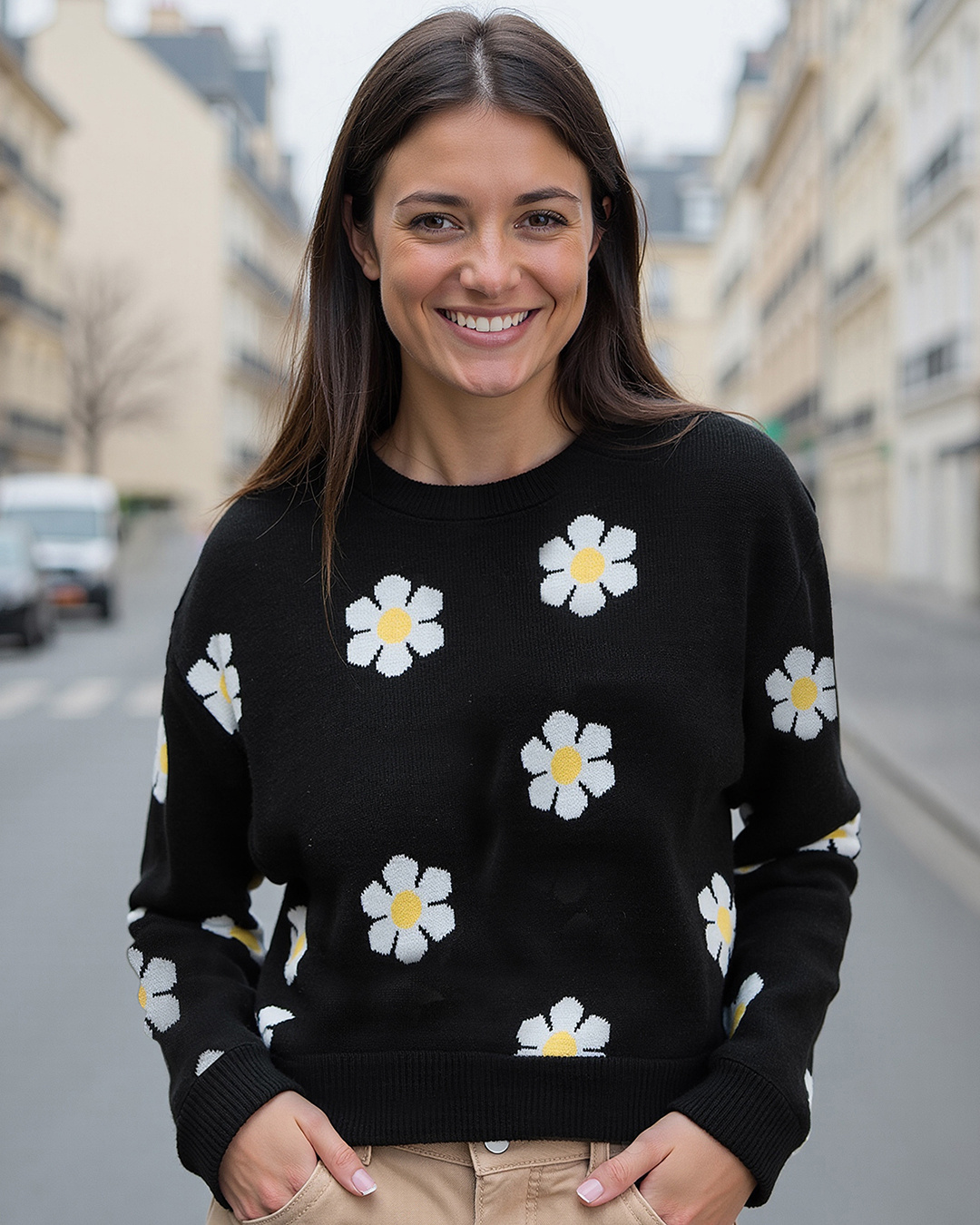 Buy Women's Black All Over Printed Oversized Sweater Online at Bewakoof