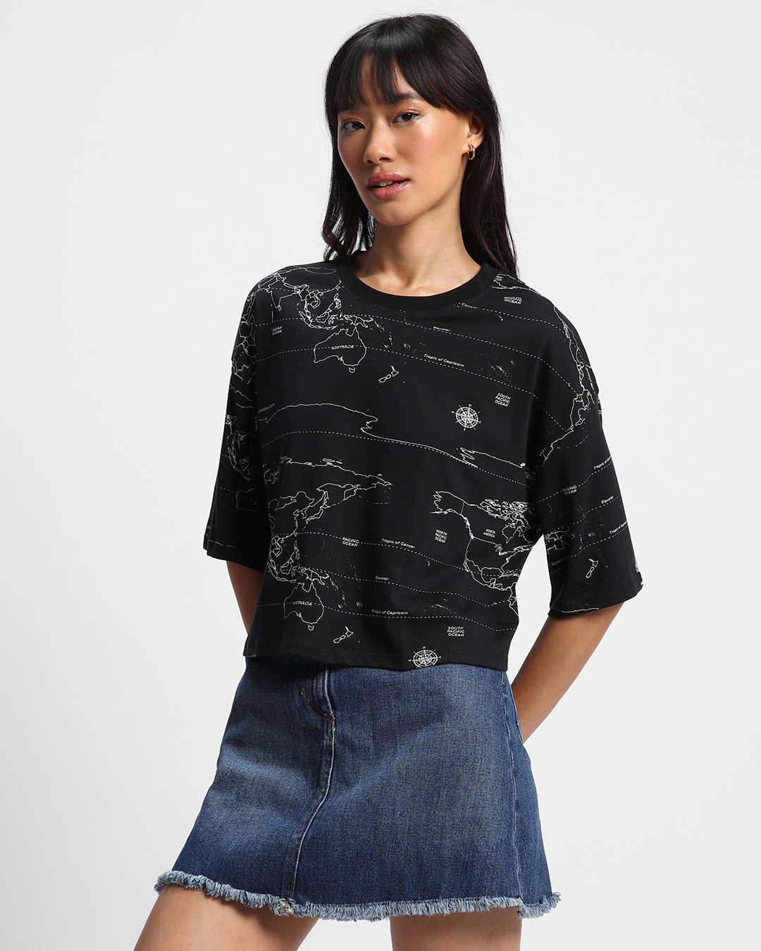 Buy Women's Black All Over Printed Oversized Top Online at Bewakoof