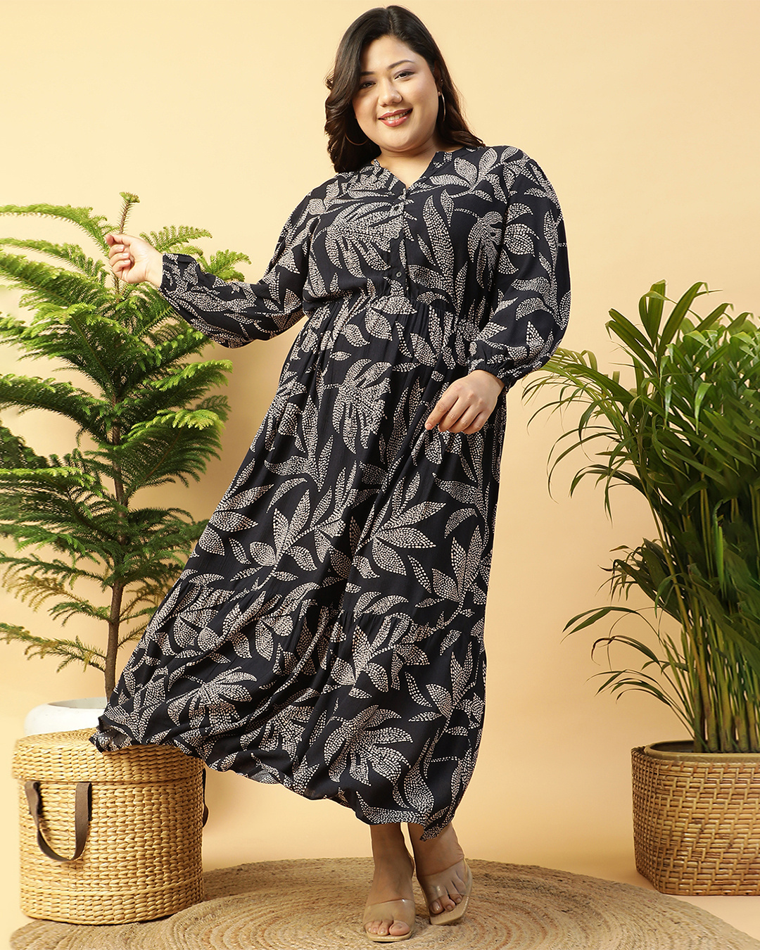 Buy Women's Black All Over Printed Plus Size Dress Online at Bewakoof