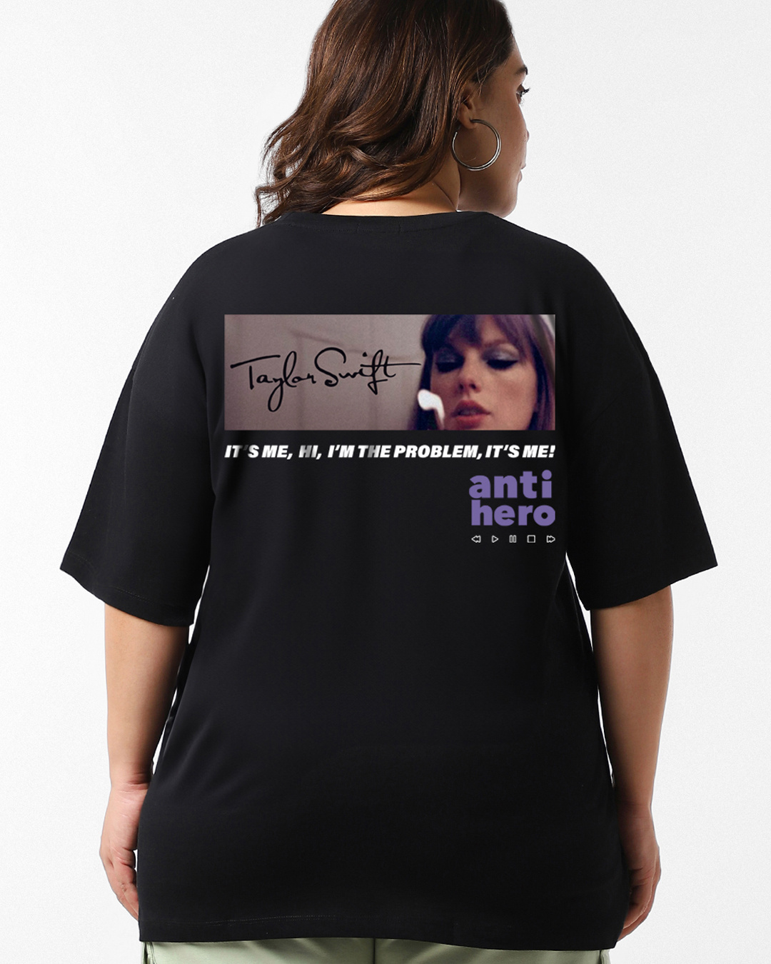 Buy Women's Black Anti Hero Graphic Printed Oversized Plus Size T-shirt Online at Bewakoof