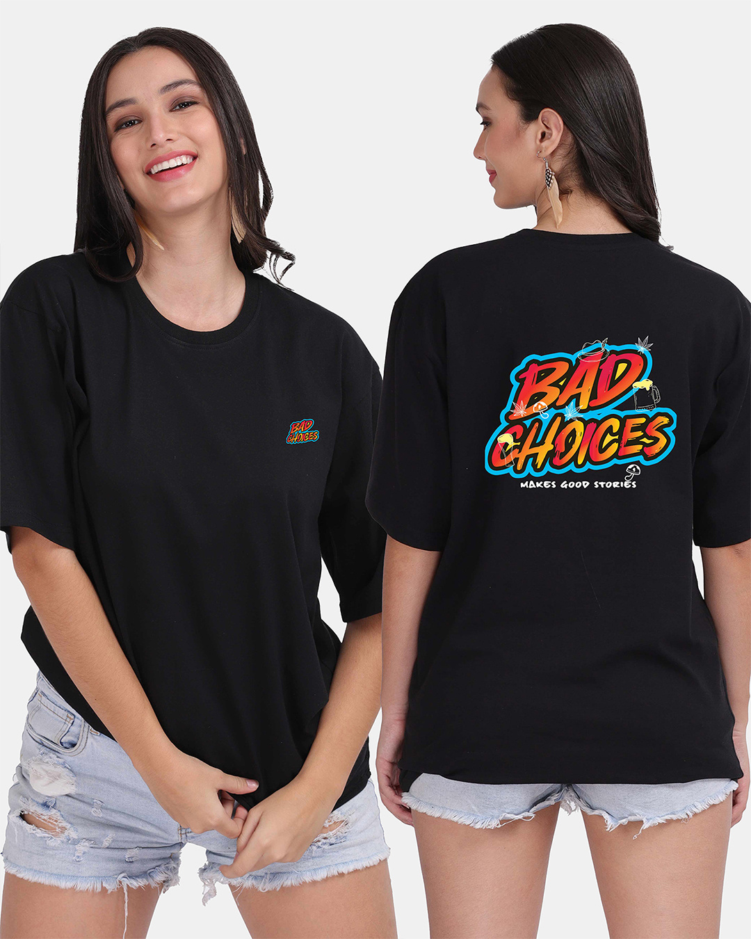 Buy Women's Black Bad Choice Typography Oversized T-shirt Online at ...