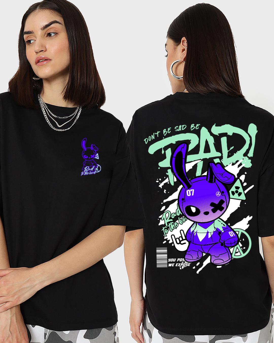 Buy Women's Black Be Rad Graphic Printed Oversized T-shirt Online at ...