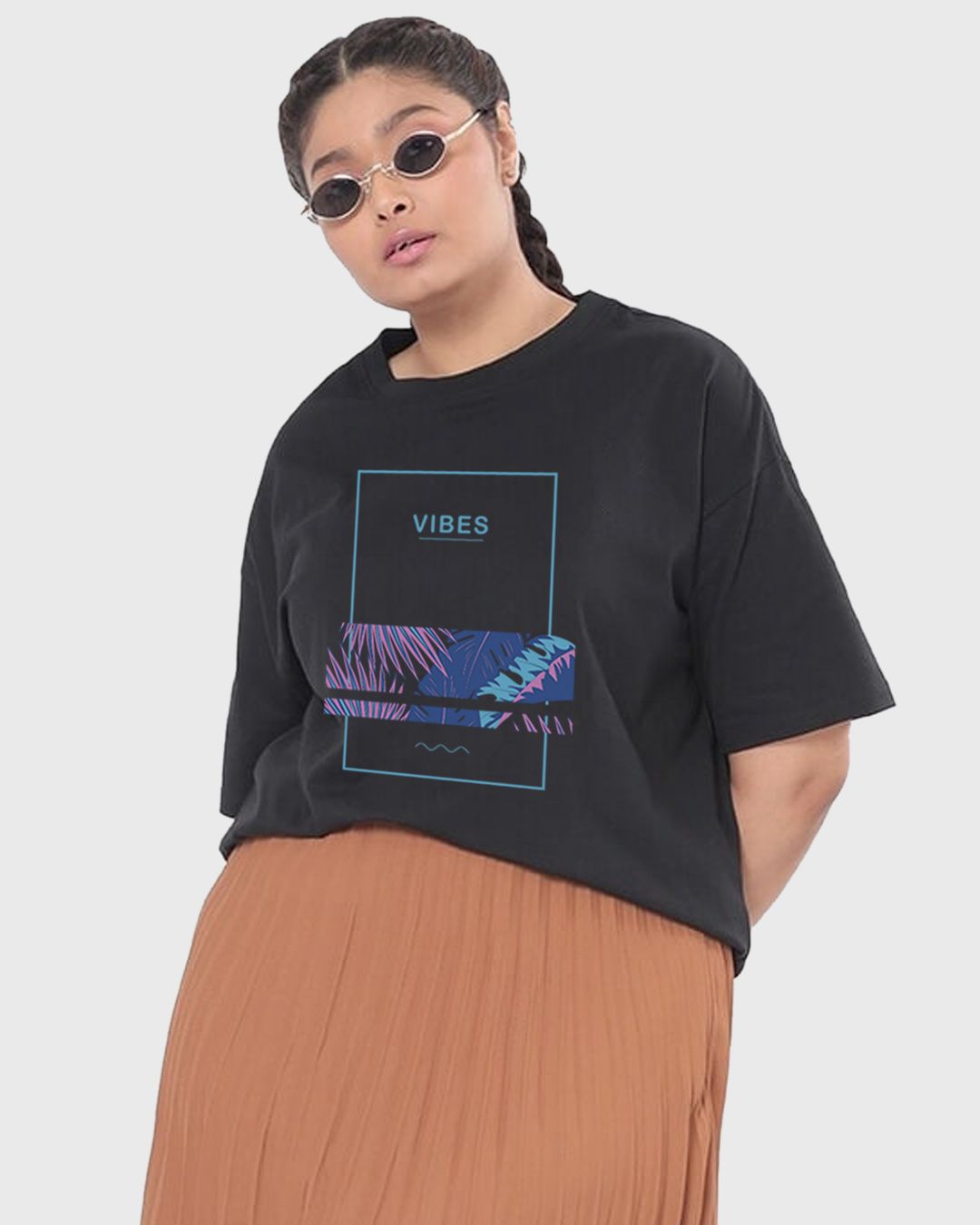Buy Women's Black Blue Vibes Graphic Printed Oversized Plus Size T-shirt Online at Bewakoof