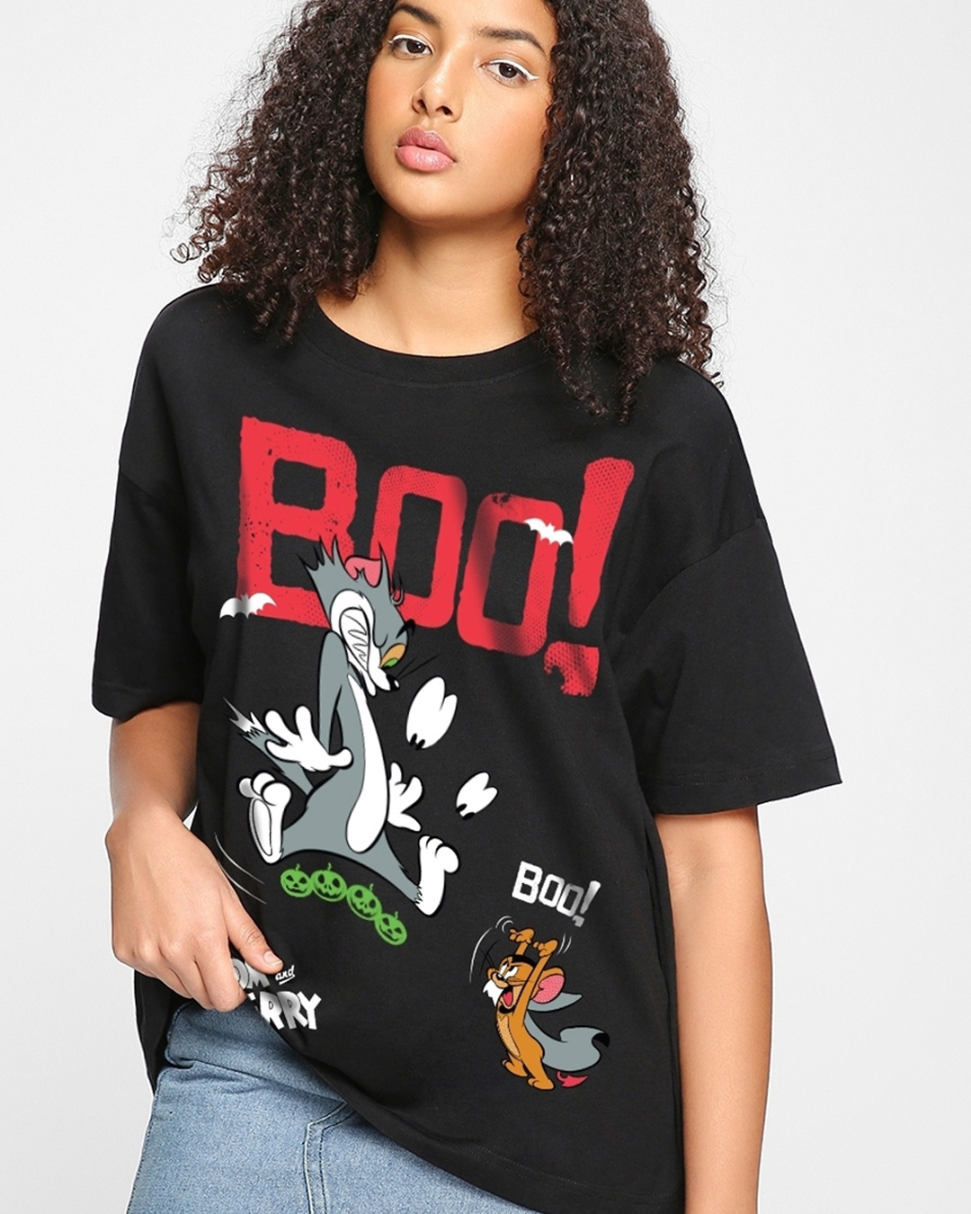 Buy Women's Black Boo Graphic Printed Oversized T-shirt Online at Bewakoof