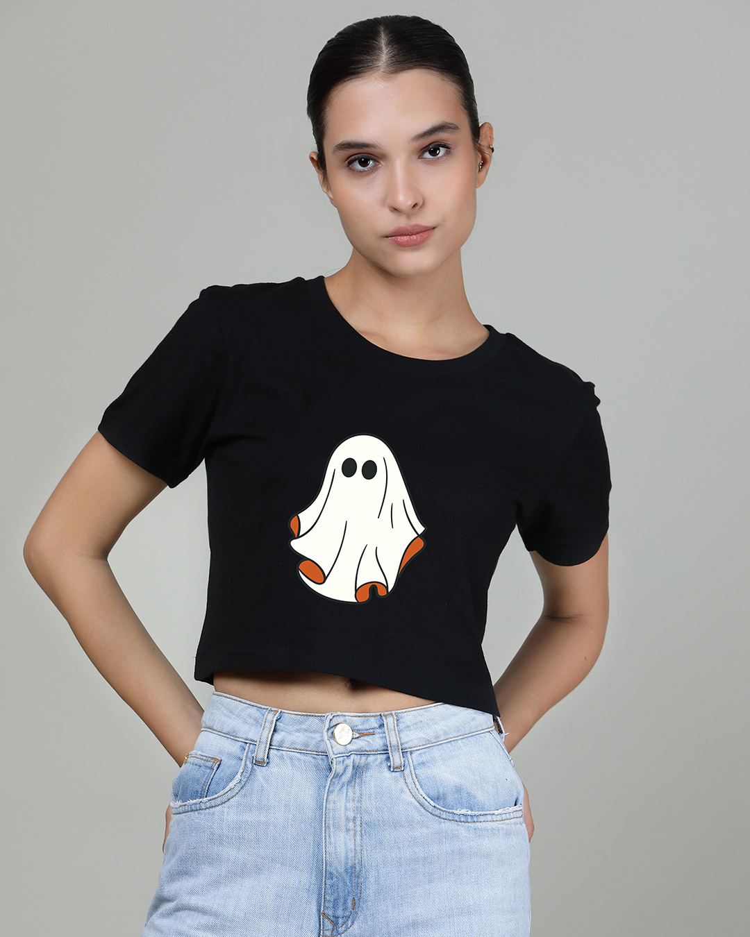 Buy Women's Black Boo Graphic Printed Short Top Online at Bewakoof