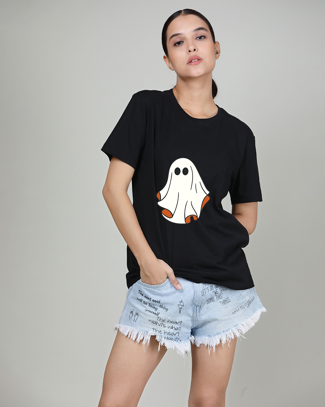 Buy Women's Black Boo Graphic Printed T-shirt Online at Bewakoof