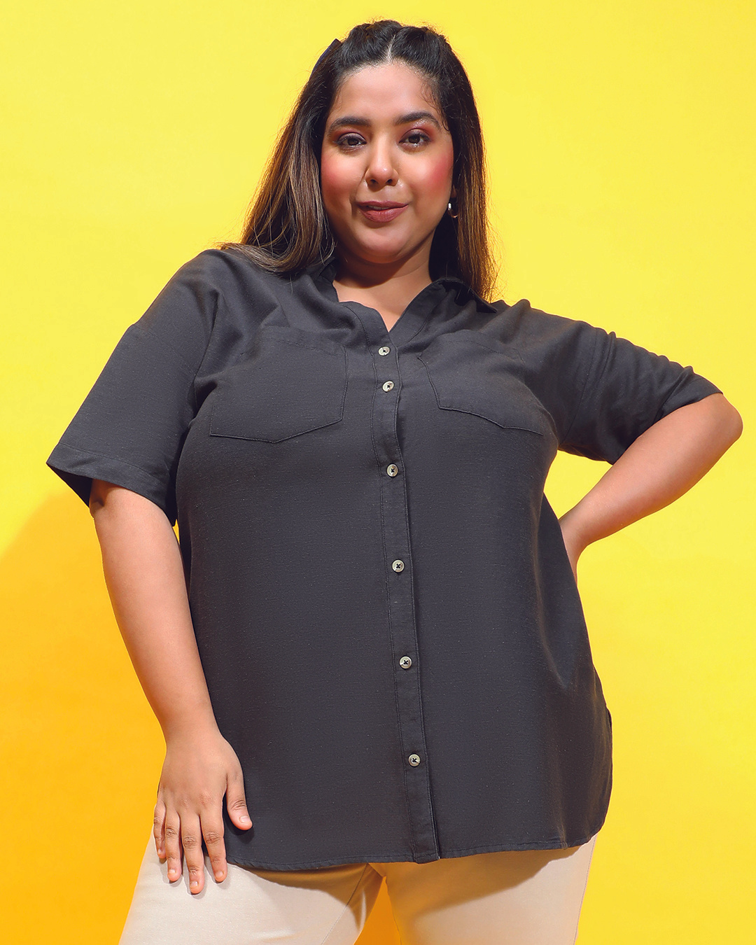 Buy Women's Black Boxy Fit Plus Size Shirt Online at Bewakoof