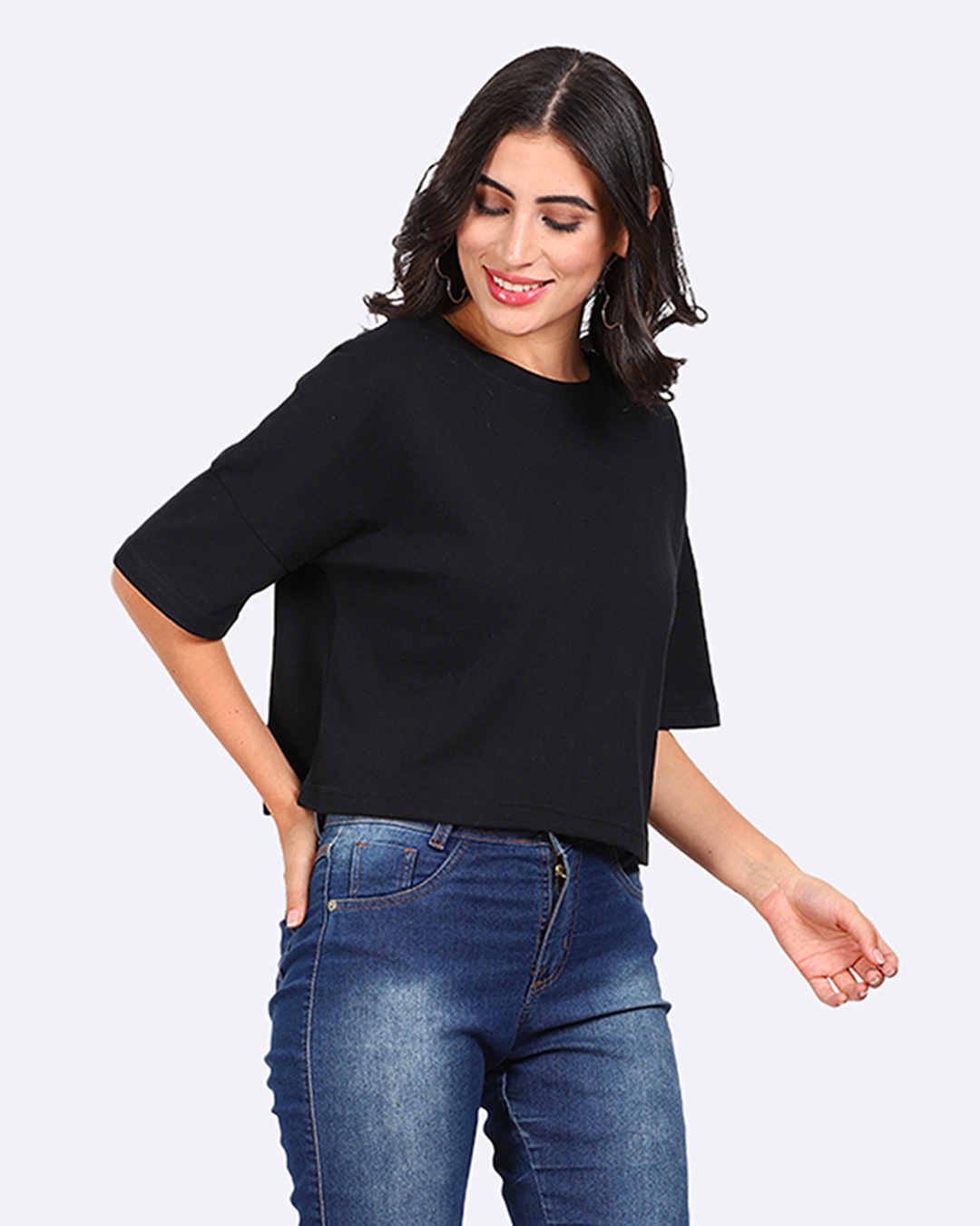 Buy Women's Black Boxy Fit Short Top Online at Bewakoof