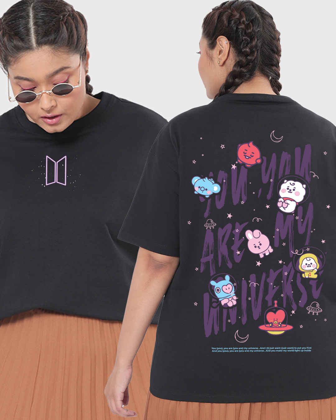 Buy Women's Black BTS My Universe Graphic Printed Boyfriend Plus Size T ...