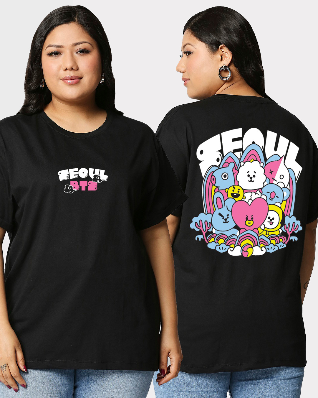 Buy Women's Black BTS Seoul Army Graphic Printed Plus Size Boyfriend T ...
