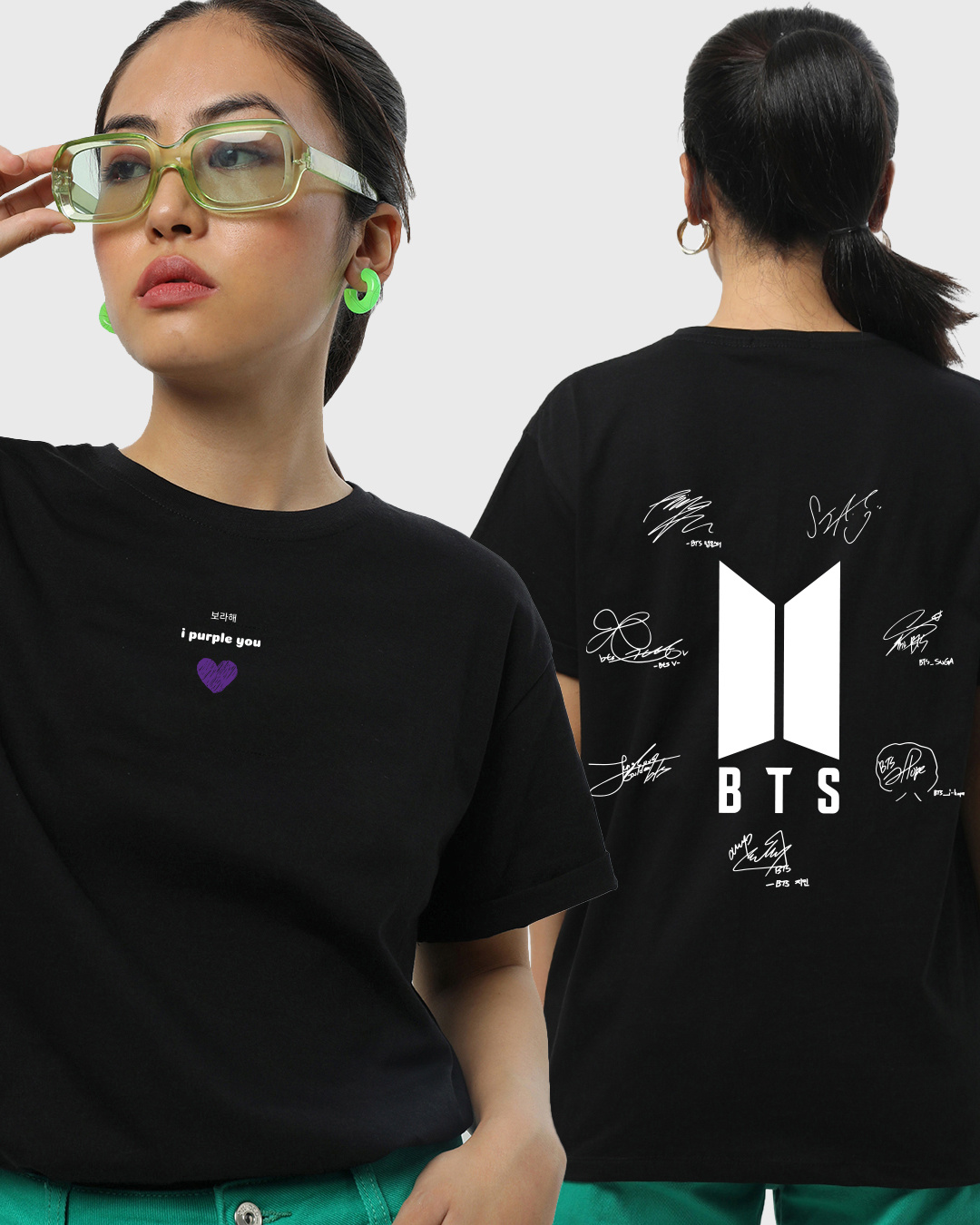 Buy Women's Black BTS Signed Graphic Printed Boyfriend T-shirt Online ...