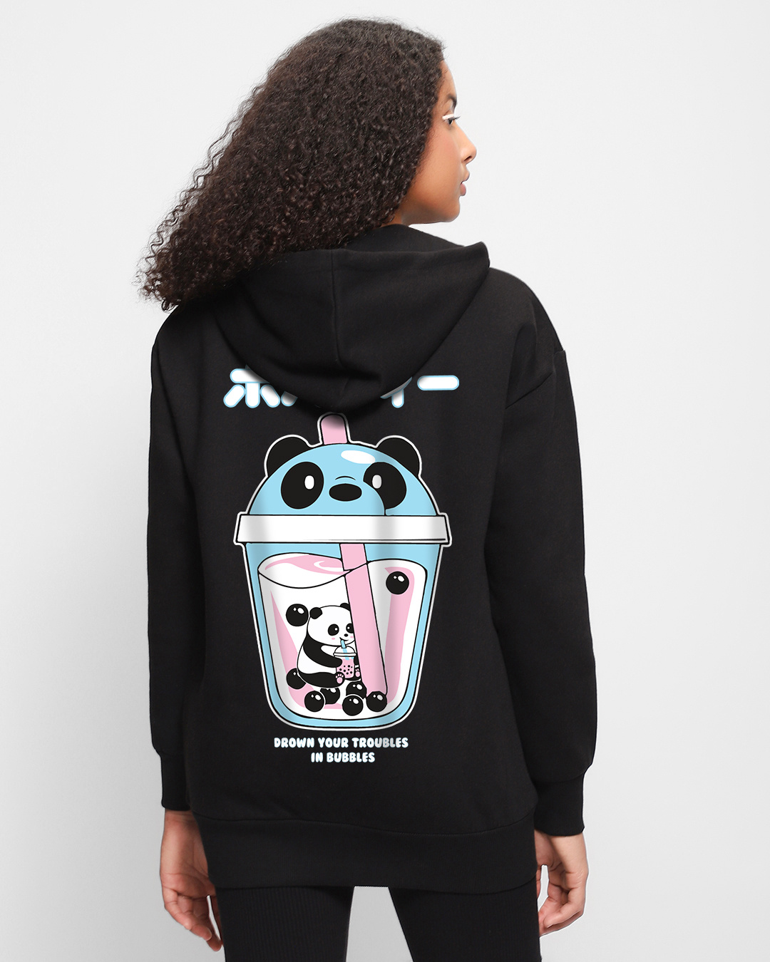 Buy Women's Black Bubble Panda Graphic Printed Oversized Hoodies Online ...