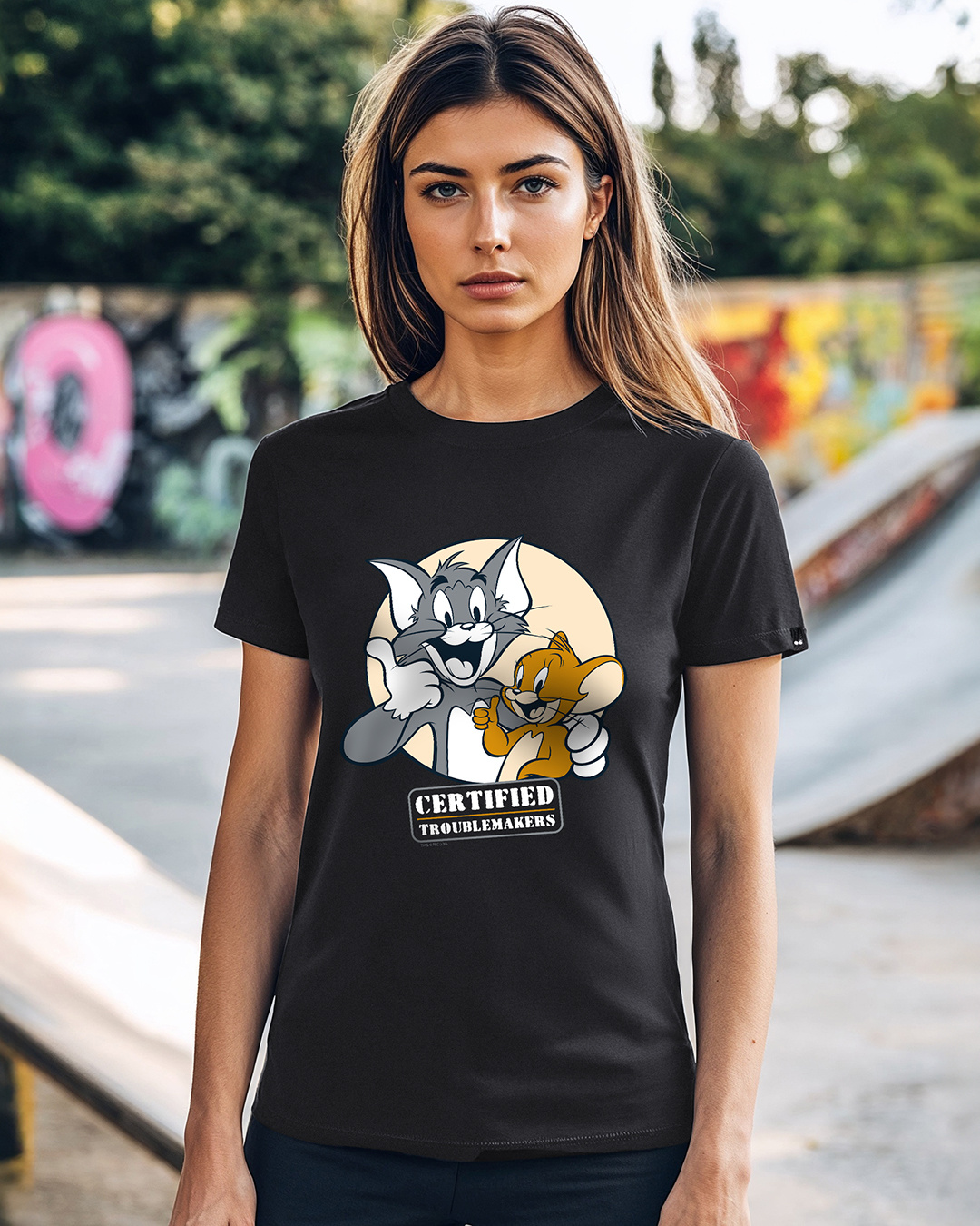 Buy Women's Black Certified Troublemakers Graphic Printed T-shirt ...