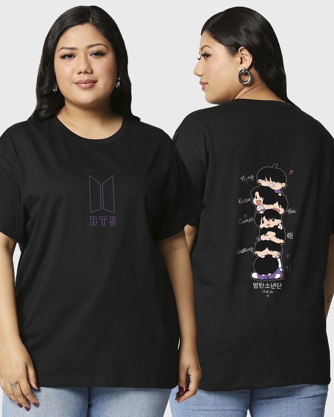 Buy Women's Black Chibi Army Graphic Printed Plus Size Boyfriend T ...
