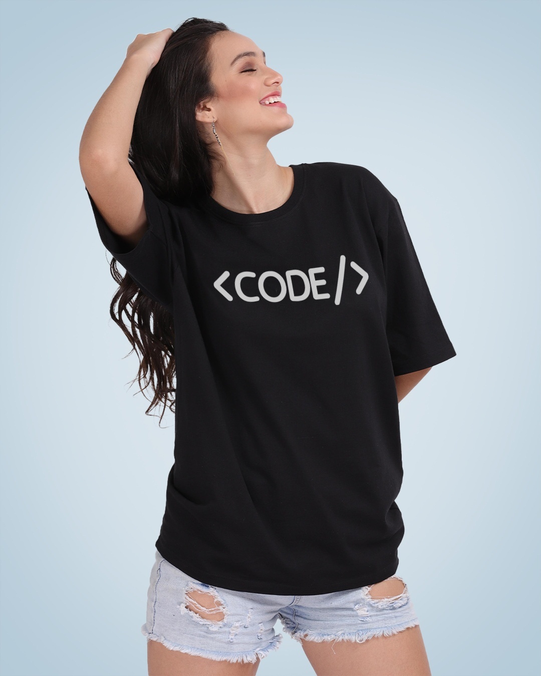 Buy Women's Black Code Typographic Oversized T-shirt Online at Bewakoof