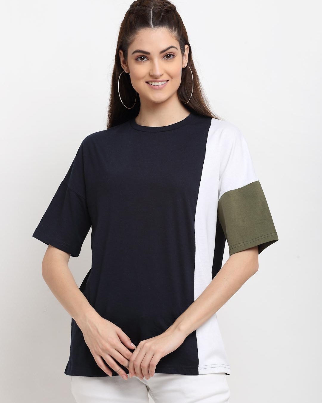 Buy Women's Black Color Block Oversized T-shirt Online at Bewakoof