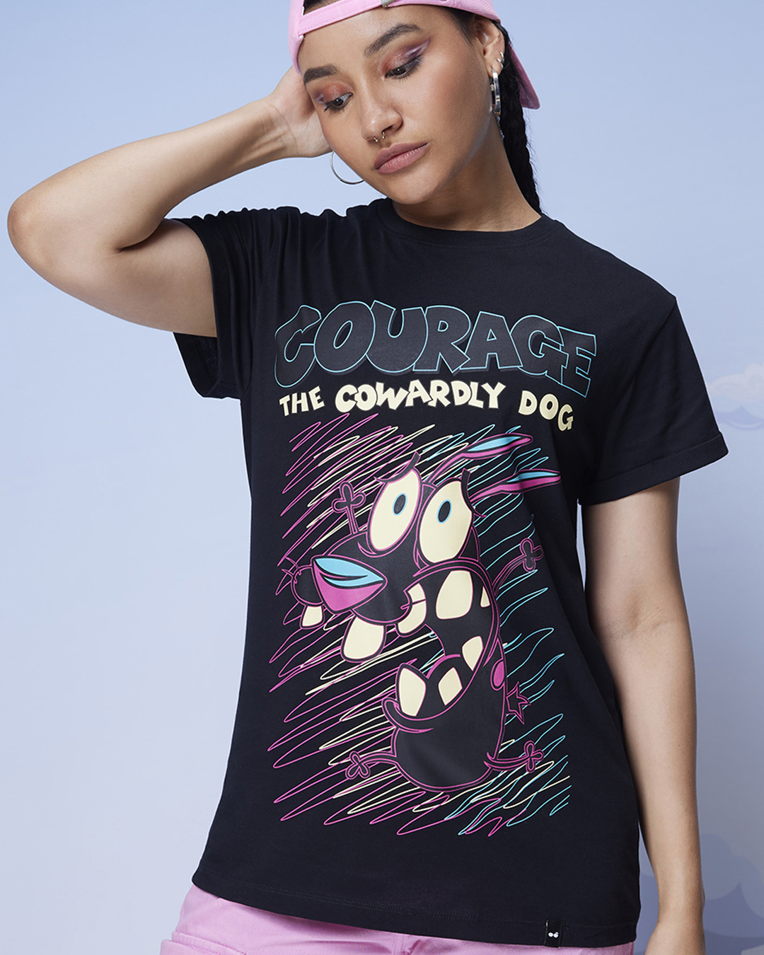 Buy Women's Black Courage Cowardly Graphic Printed Boyfriend T-shirt ...
