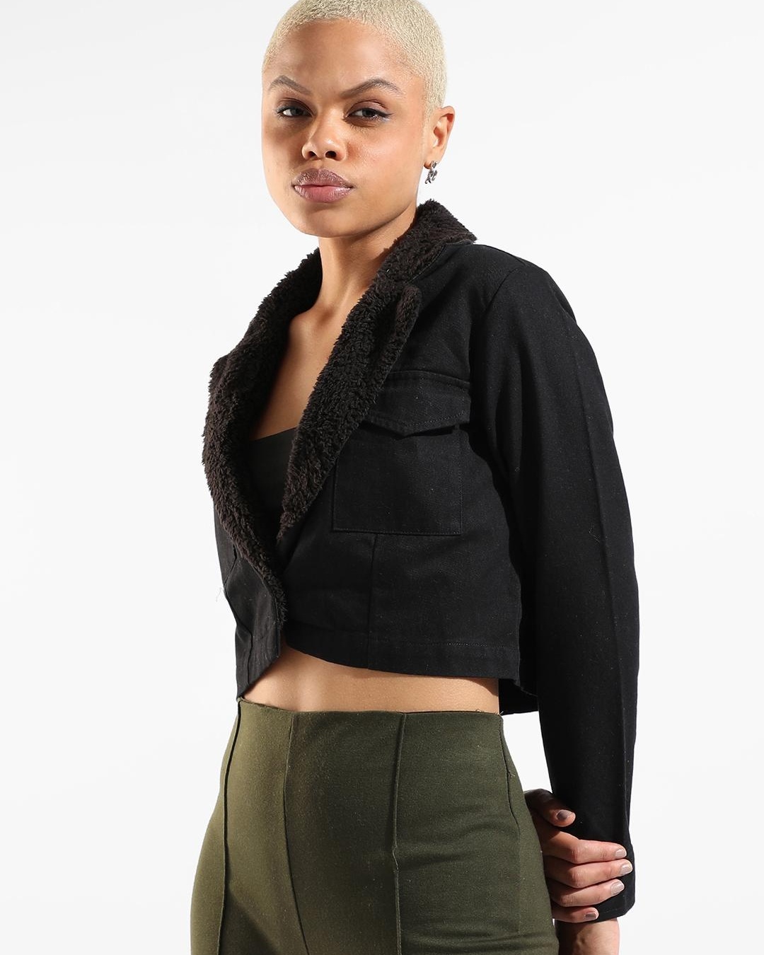 Buy Women's Black Cropped Jacket Online at Bewakoof