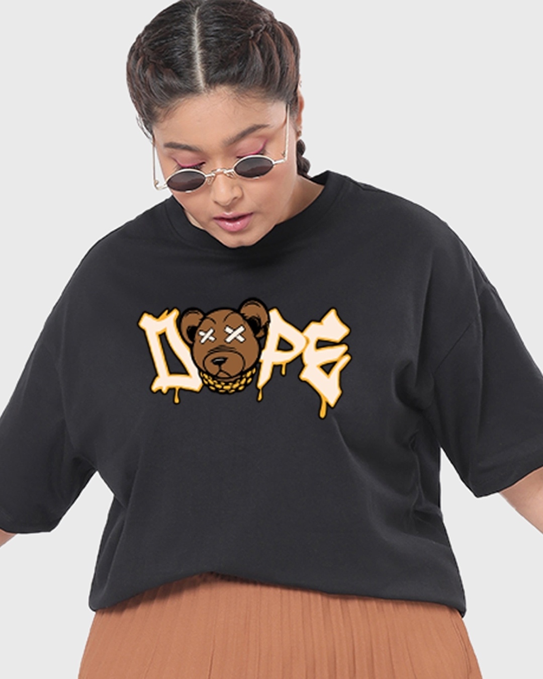 Buy Women's Black Dope Bear Graphic Printed Oversized Plus Size T-shirt Online at Bewakoof
