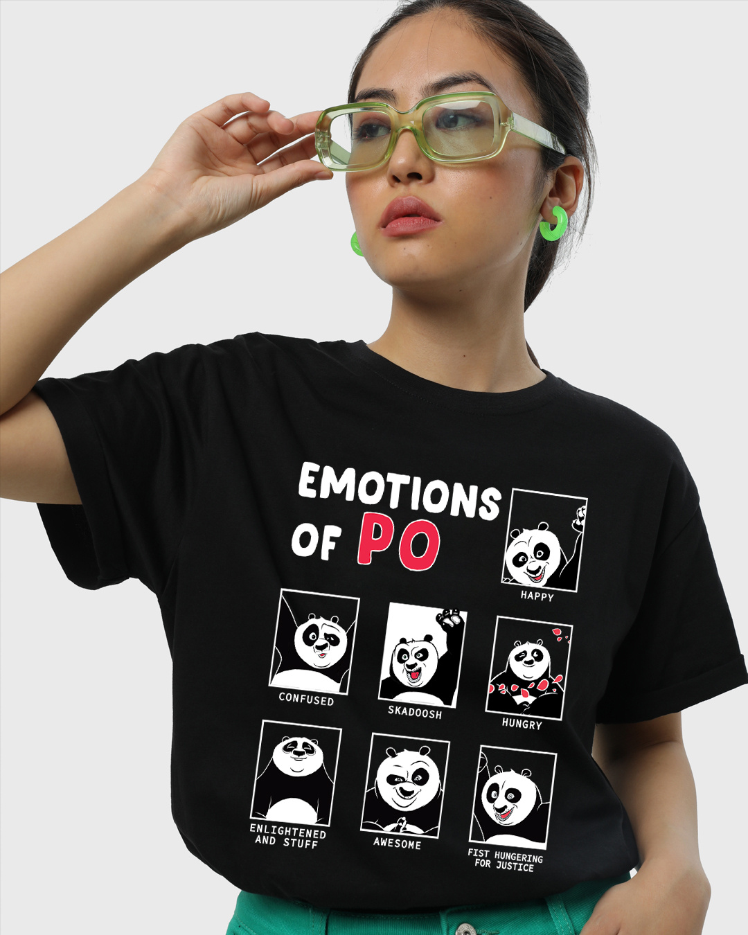 Buy Women's Black Emotions Of PO Graphic Printed Boyfriend T-shirt ...
