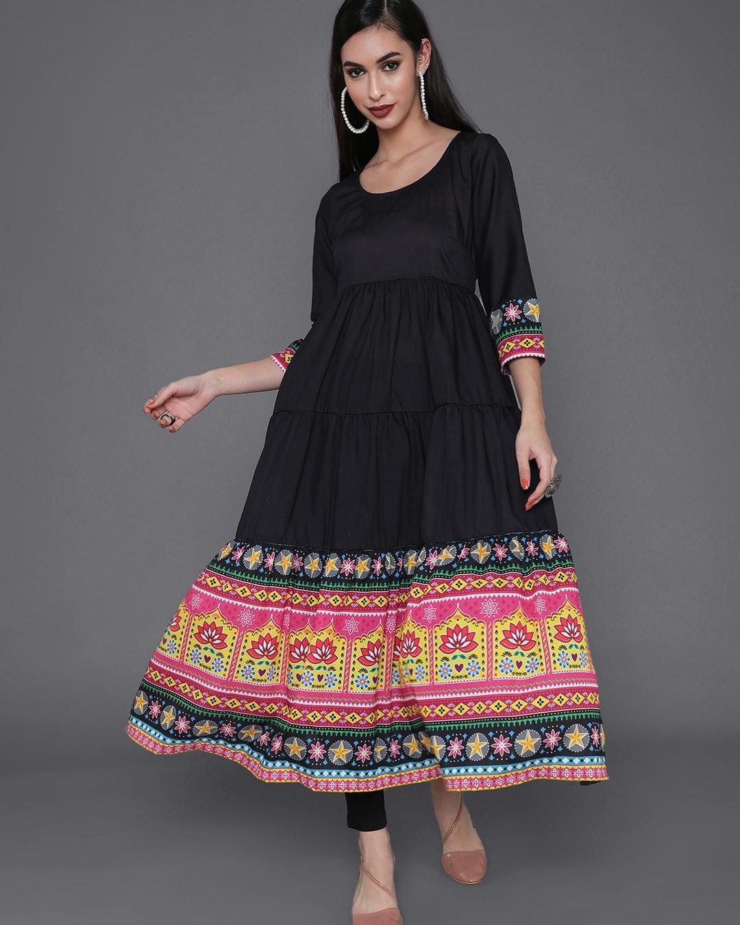 Buy Womens Black Ethnic Motif Printed Anarkali Kurta Online At Bewakoof