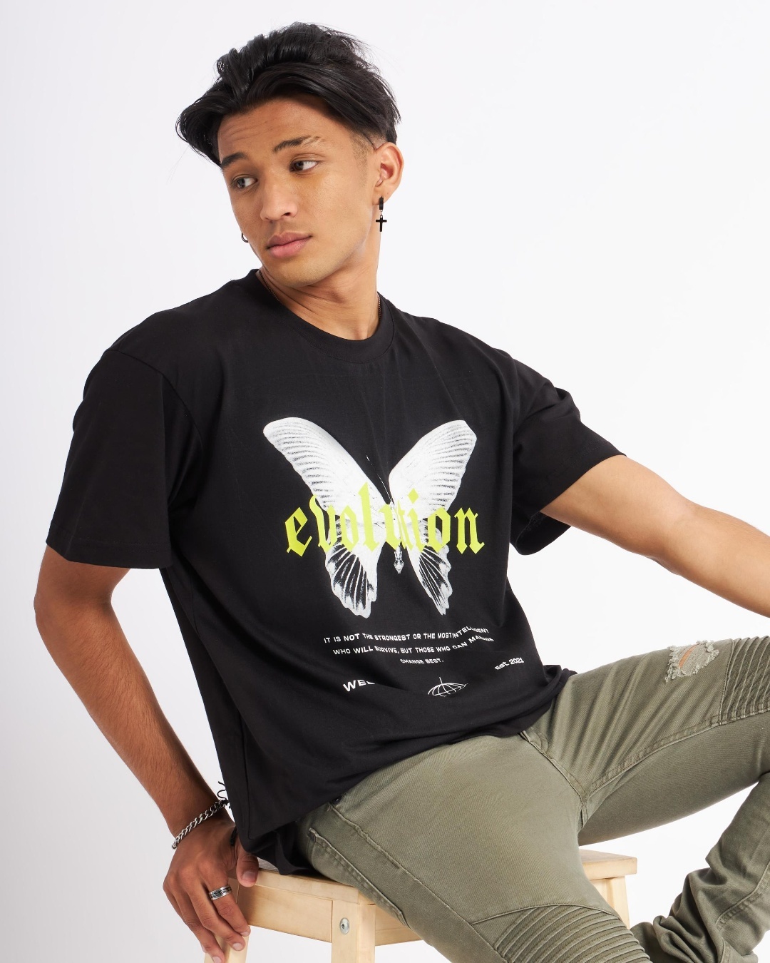 Buy Men's Black Evolution Graphic Printed Oversized T-shirt Online at ...