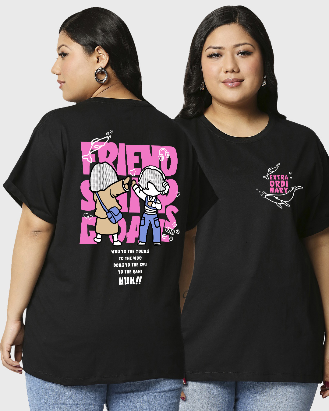 Buy Women's Black Extraordinary Woo Graphic Printed Plus Size Boyfriend ...