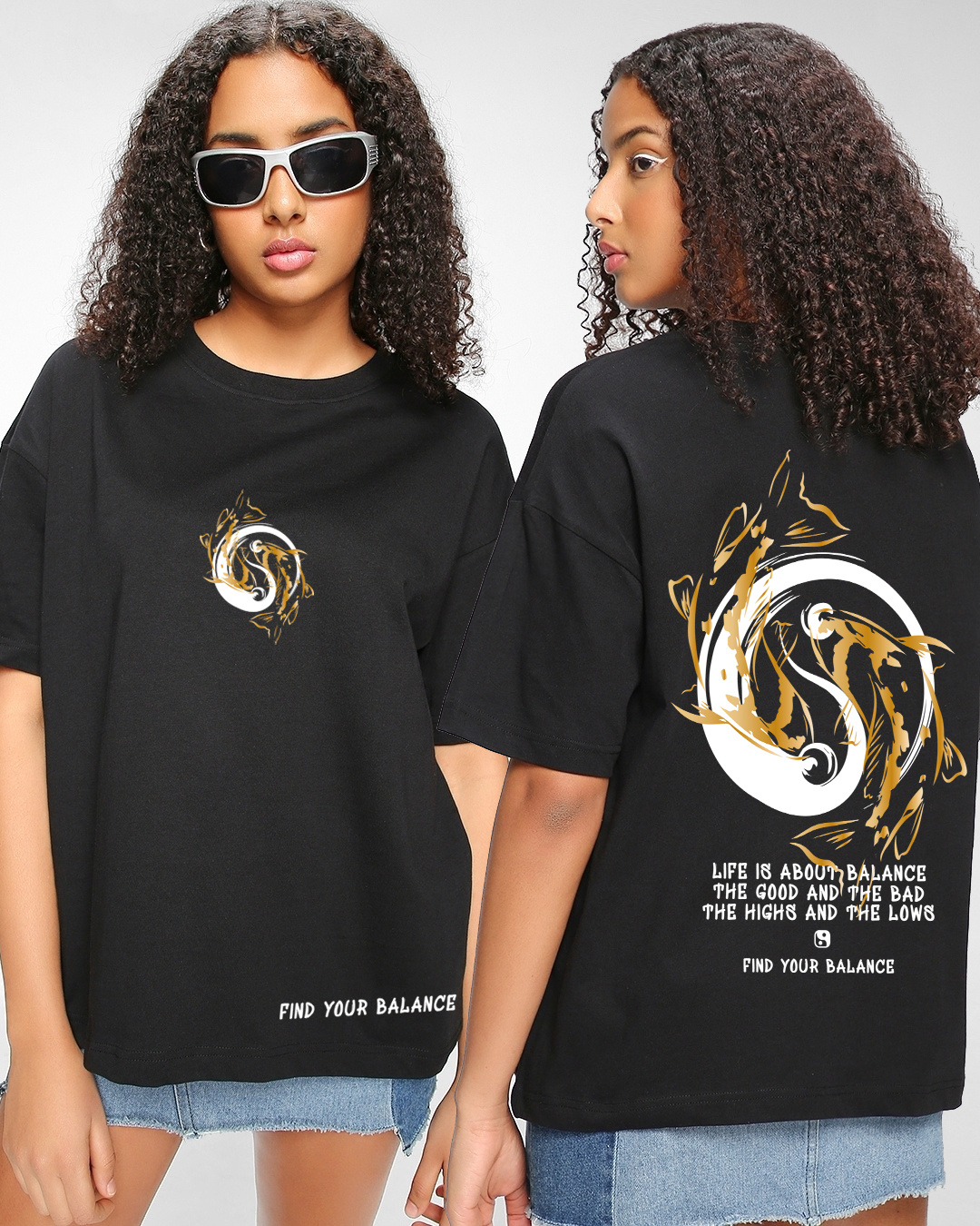 Buy Women's Black Find Your Balance Graphic Printed Oversized T-shirt ...