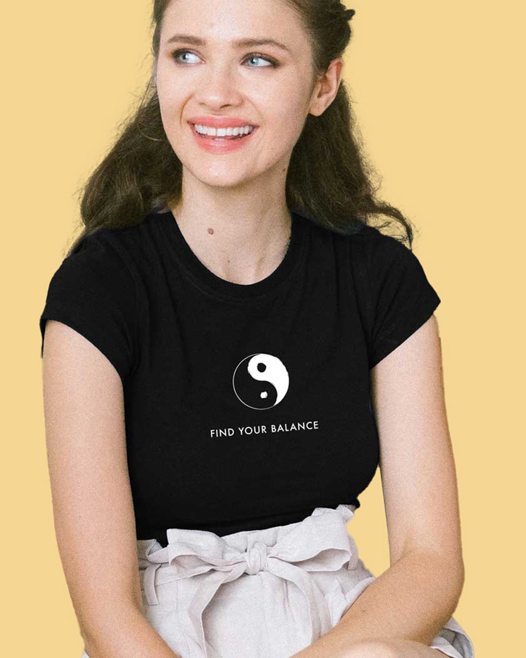 Buy Women's Black Find Your Balance Graphic Printed Slim Fit T-shirt ...