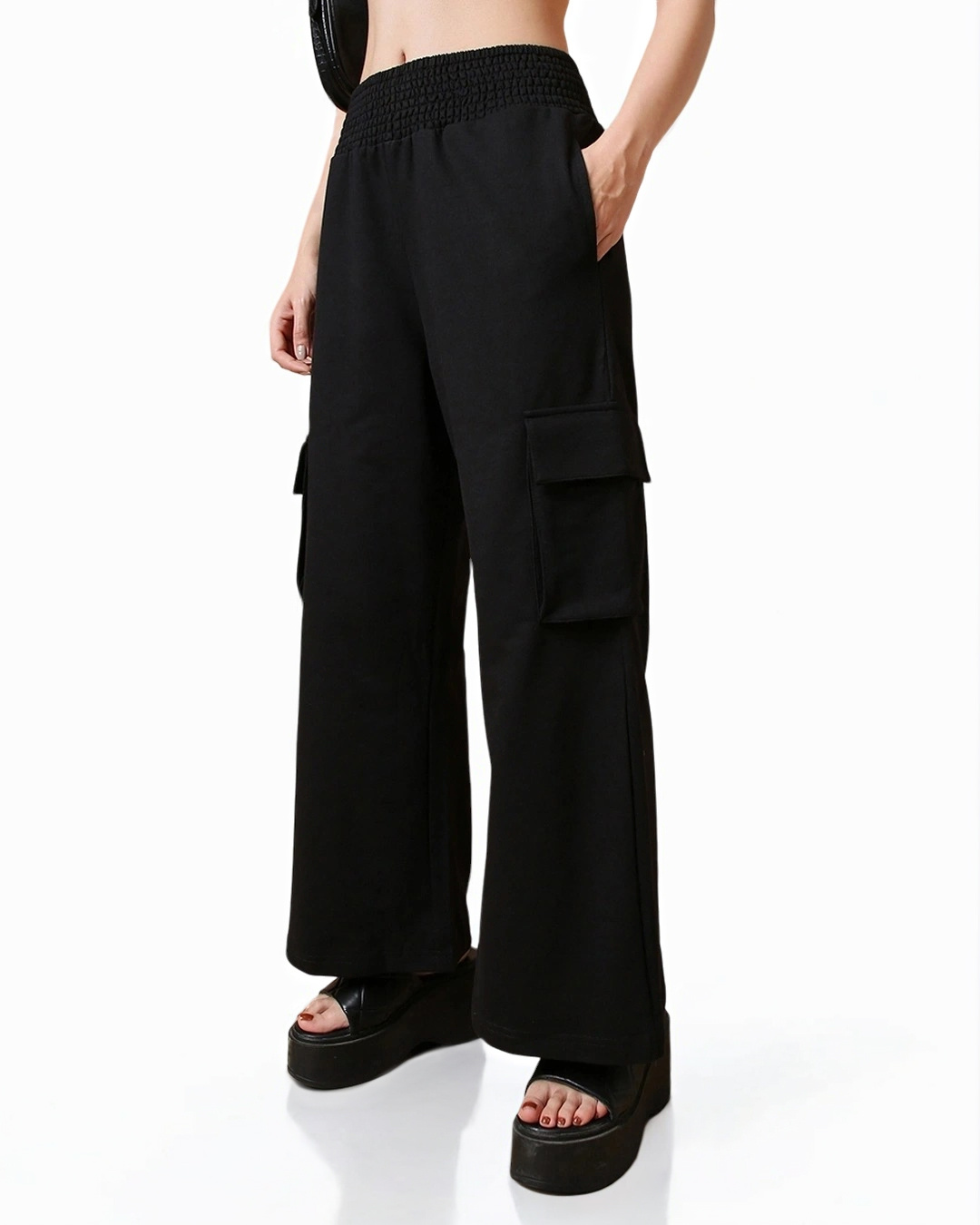 Buy Women's Black Flared Cargo Track Pants Online at Bewakoof