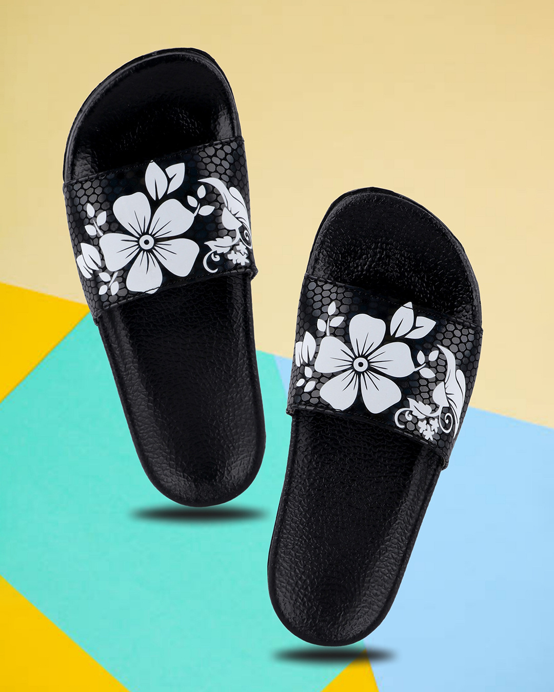 Buy Women's Black Floral Printed Sliders Online in India at Bewakoof