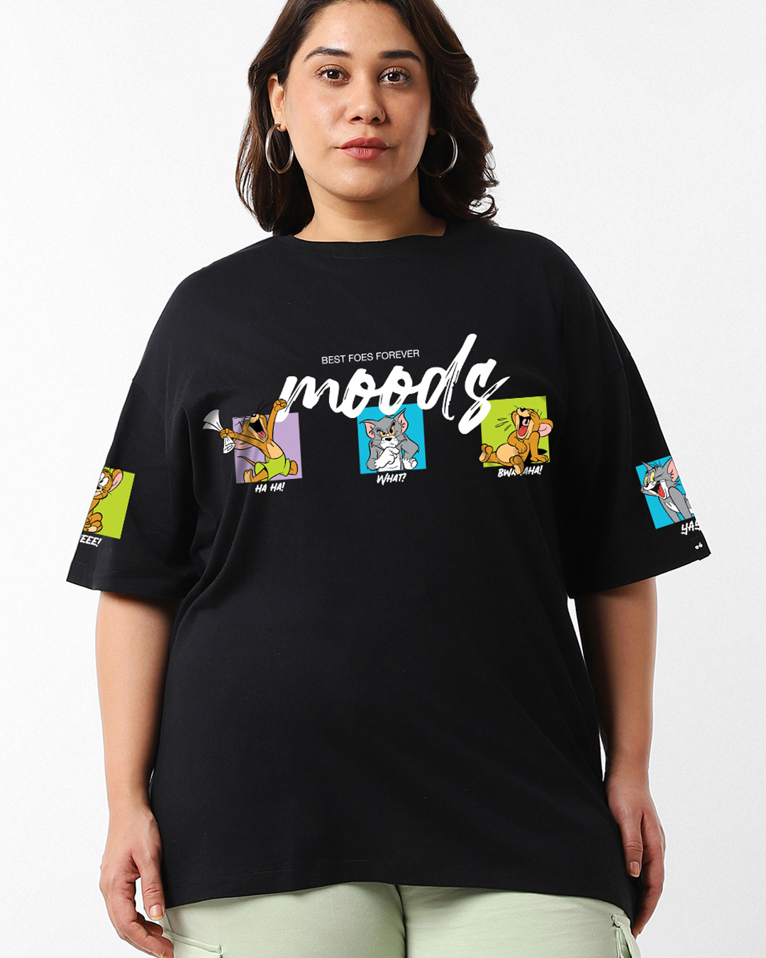 Buy Women's Black Friends & Feelings Graphic Printed Oversized Plus Size T-shirt Online at Bewakoof
